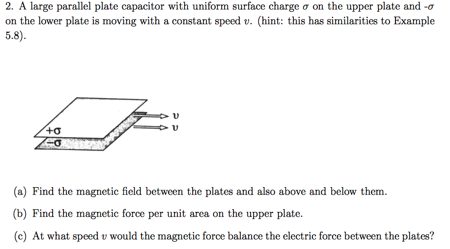 Solved A large parallel plate capacitor with uniform surface | Chegg.com