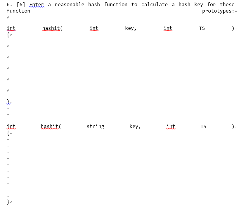 Enter a reasonable hash function to calculate a hash | Chegg.com