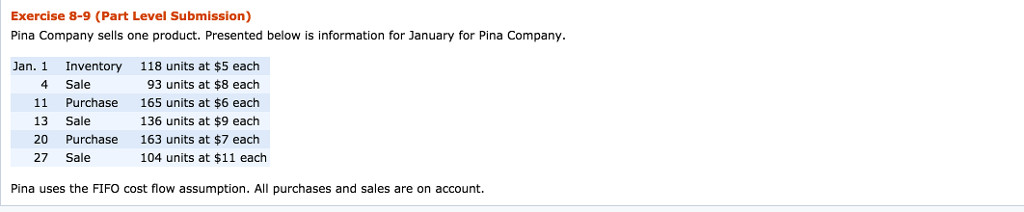 Solved Exercise 8-9 (Part Level Submission) Pina Company | Chegg.com