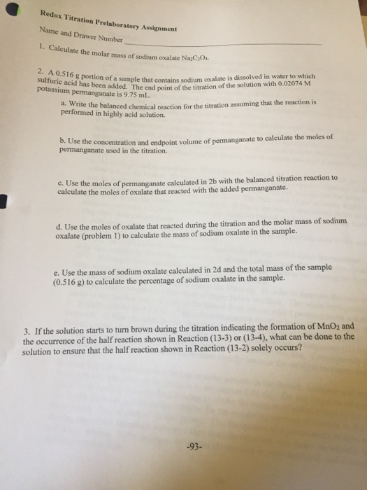 Solved redox titration | Chegg.com