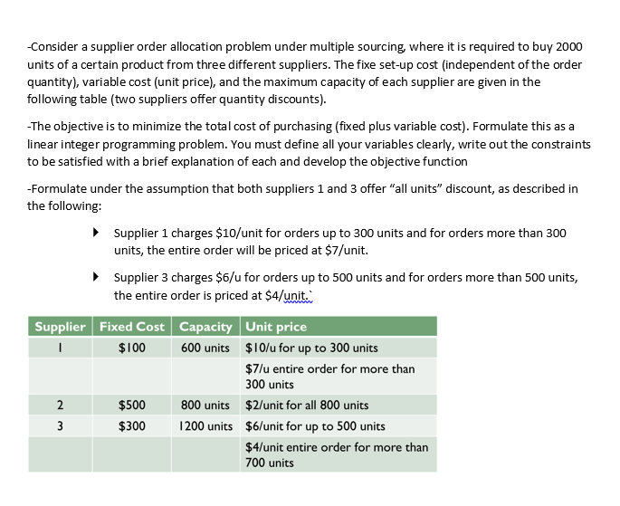 Solved Consider A Supplier Order Allocation Problem Under 2728