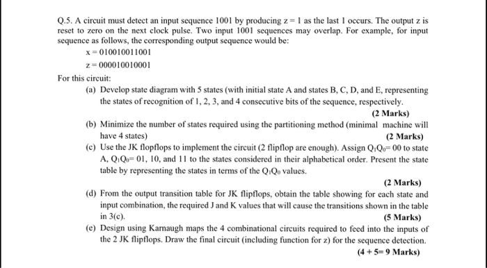 Q.5. A circuit must detect an input sequence 1001 by | Chegg.com