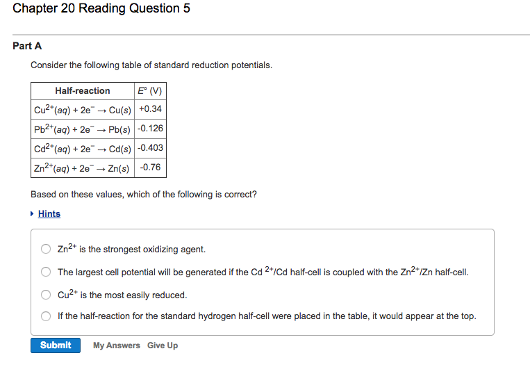 Solved Consider the following table of standard reduction | Chegg.com