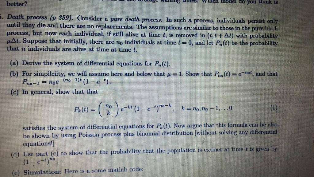 Consider a pure death process. In such a process, | Chegg.com