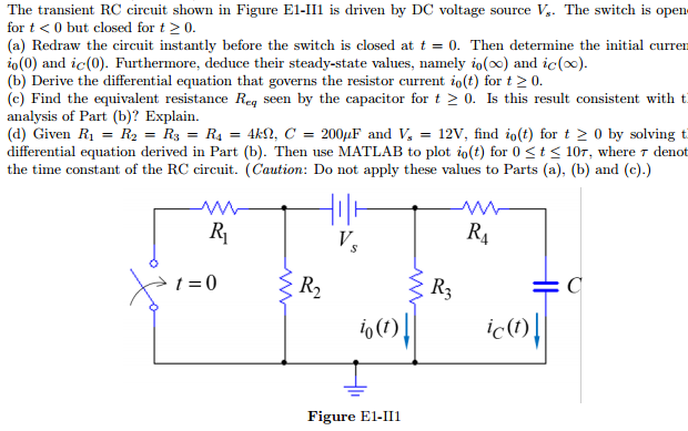 Solved The transient RC circuit shown in Figure E1-II1 is | Chegg.com