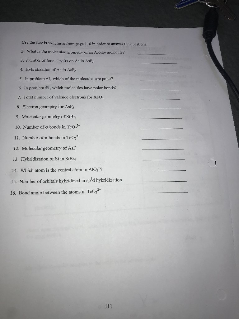 Solved Experiment #11, Molecular Geometry Pre-Lab Draw the | Chegg.com