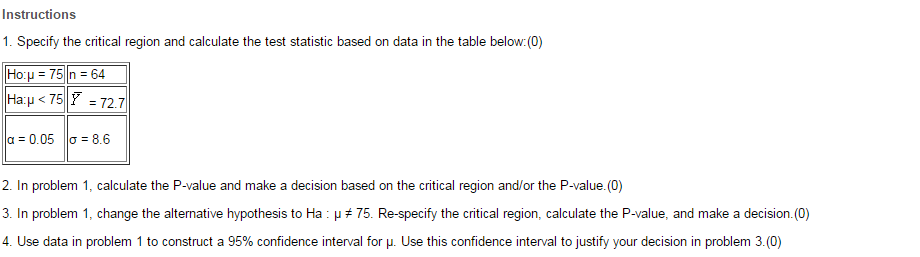 Solved 1. Specify the critical region and calculate the test | Chegg.com