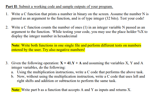 Solved Part II: Submit a working code and sample outputs of | Chegg.com