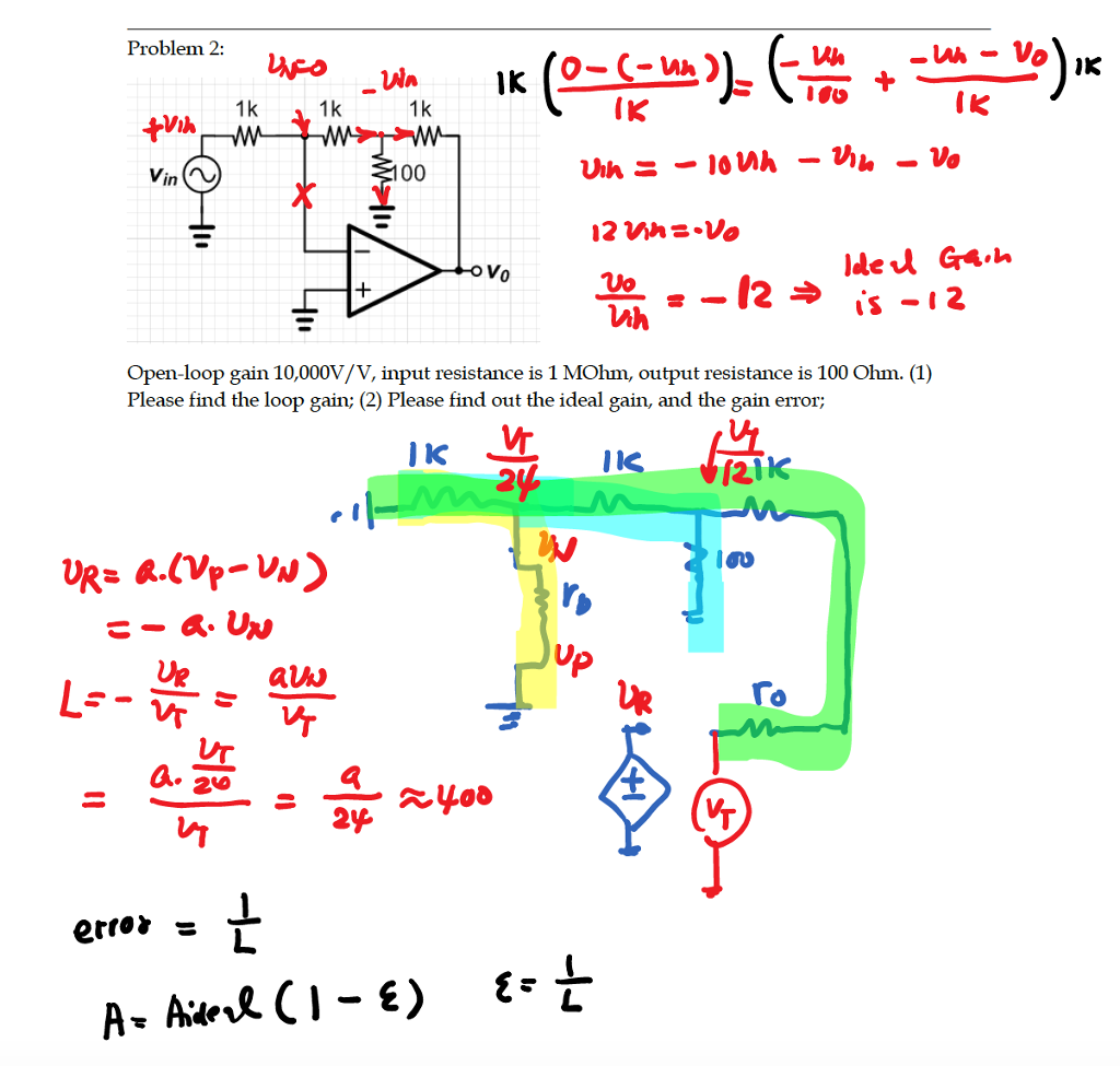 Solved Problem 2: 1k 1k IK IK Vo Open-loop gain 10,000V/V, | Chegg.com