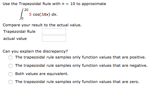 Solved Use the Trapezoidal Rule with n = 0 to approximate | Chegg.com