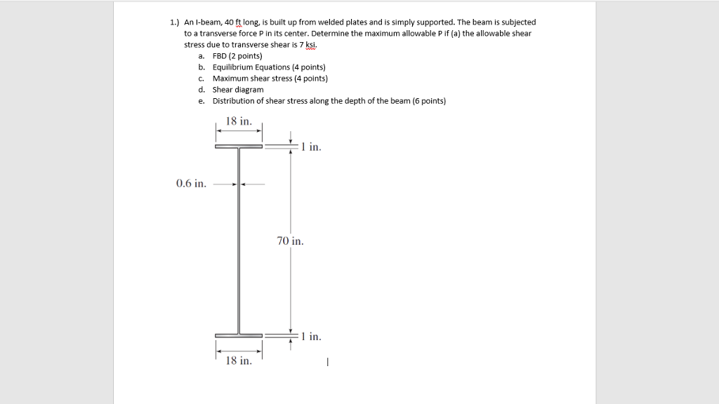 Solved An I-beam, 40 ft long, is built up from welded plates | Chegg.com