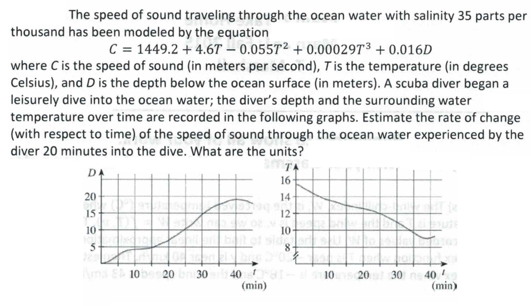 Solved The speed of sound traveling through the ocean water | Chegg.com