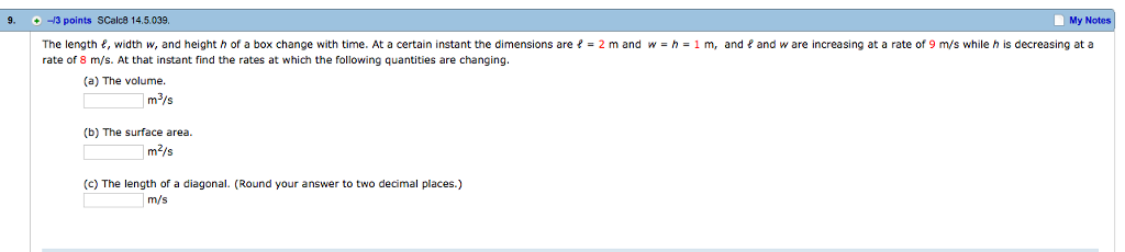 Solved The length l, width w, and height h of a box change | Chegg.com