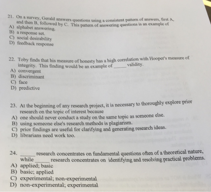 Solved On a survey questions using a consistent pattern of | Chegg.com