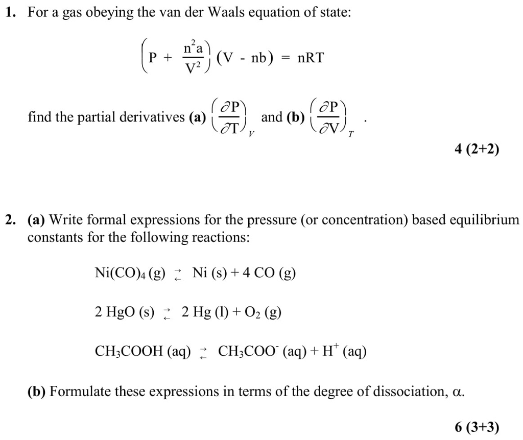 Solved 1. For a gas obeying the van der Waals equation of | Chegg.com