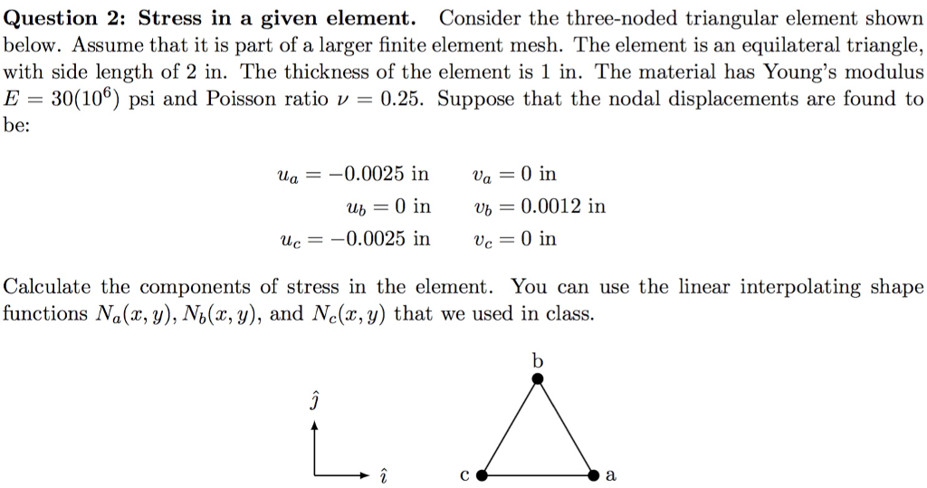 Solved Question 2: Stress in a given element. Consider the | Chegg.com