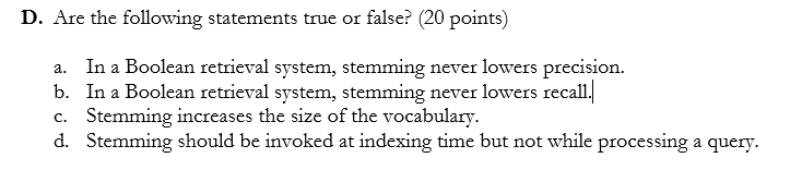 Solved D Are The Following Statements True Or False 20