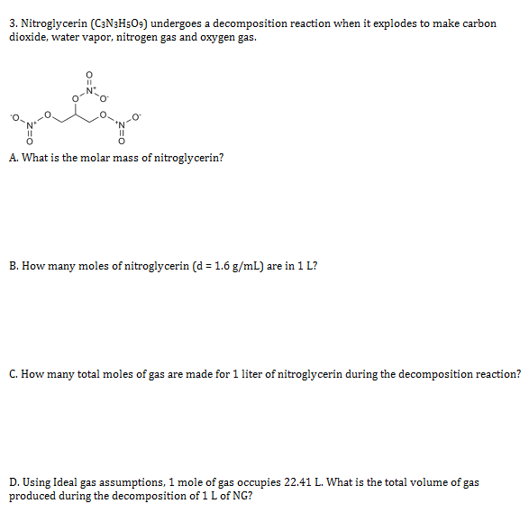 Solved Nitroglycerin (C_3 N_3 H_5 O_9) undergoes a | Chegg.com