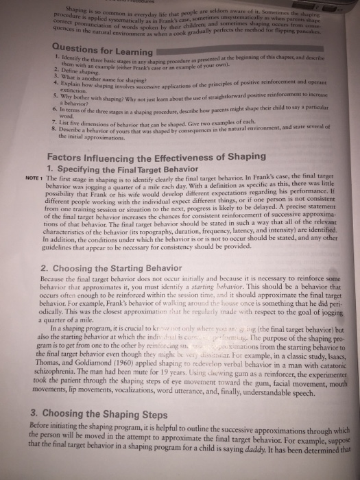what is the principle of shaping in psychology?! And | Chegg.com