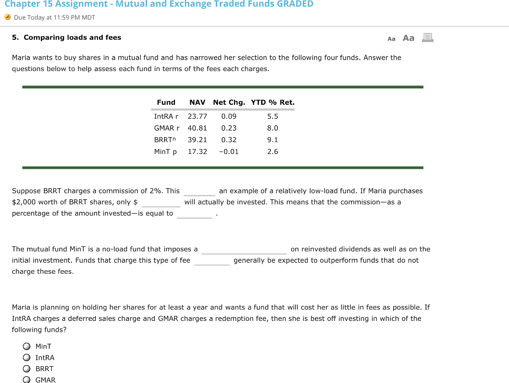Solved Chapter 15 Assignment - Mutual and Exchange Traded | Chegg.com