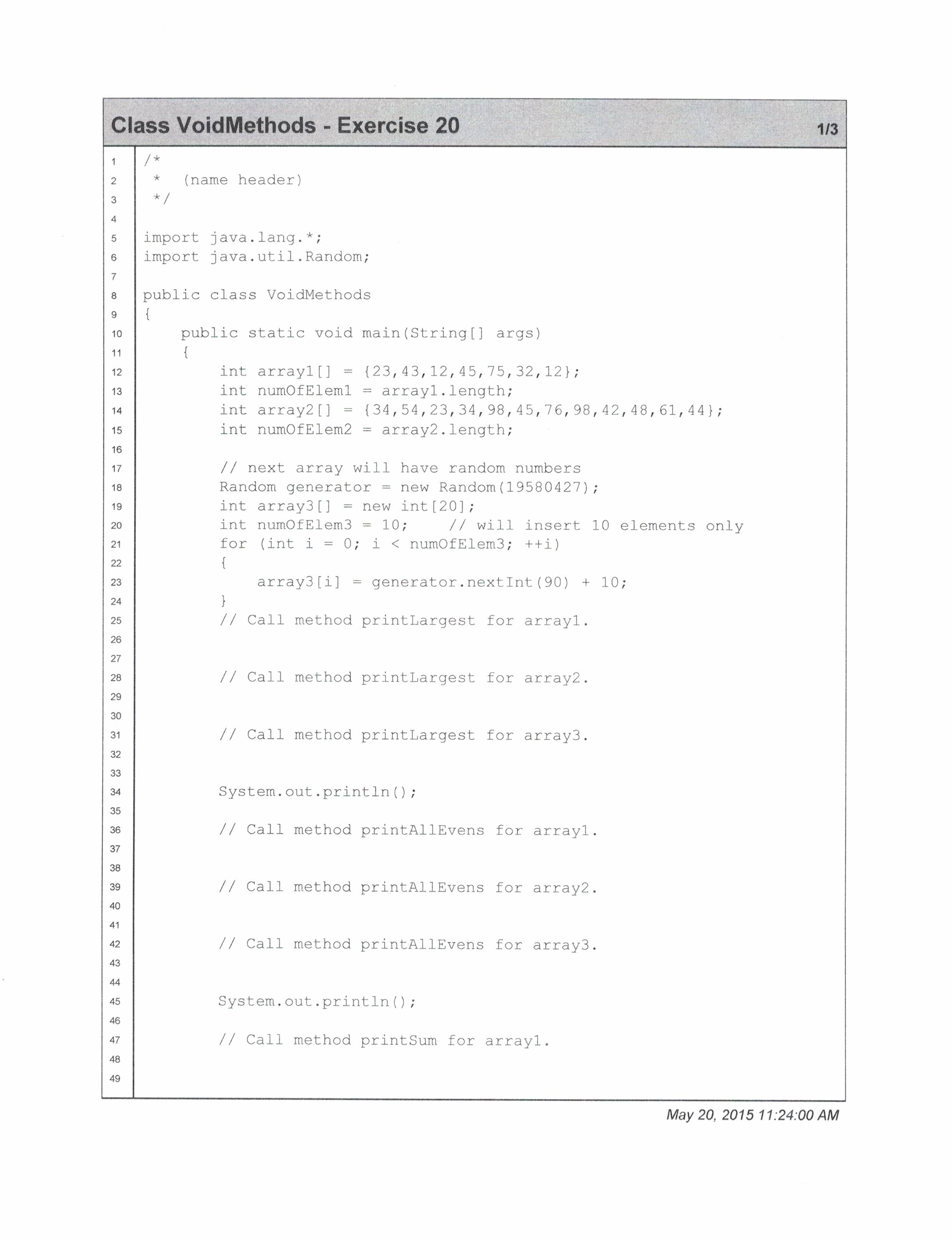 Solved Void Methods Folder name: | Chegg.com