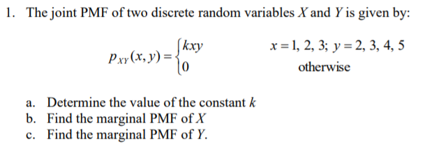 Solved 1. The joint PMF of two discrete random variables X | Chegg.com