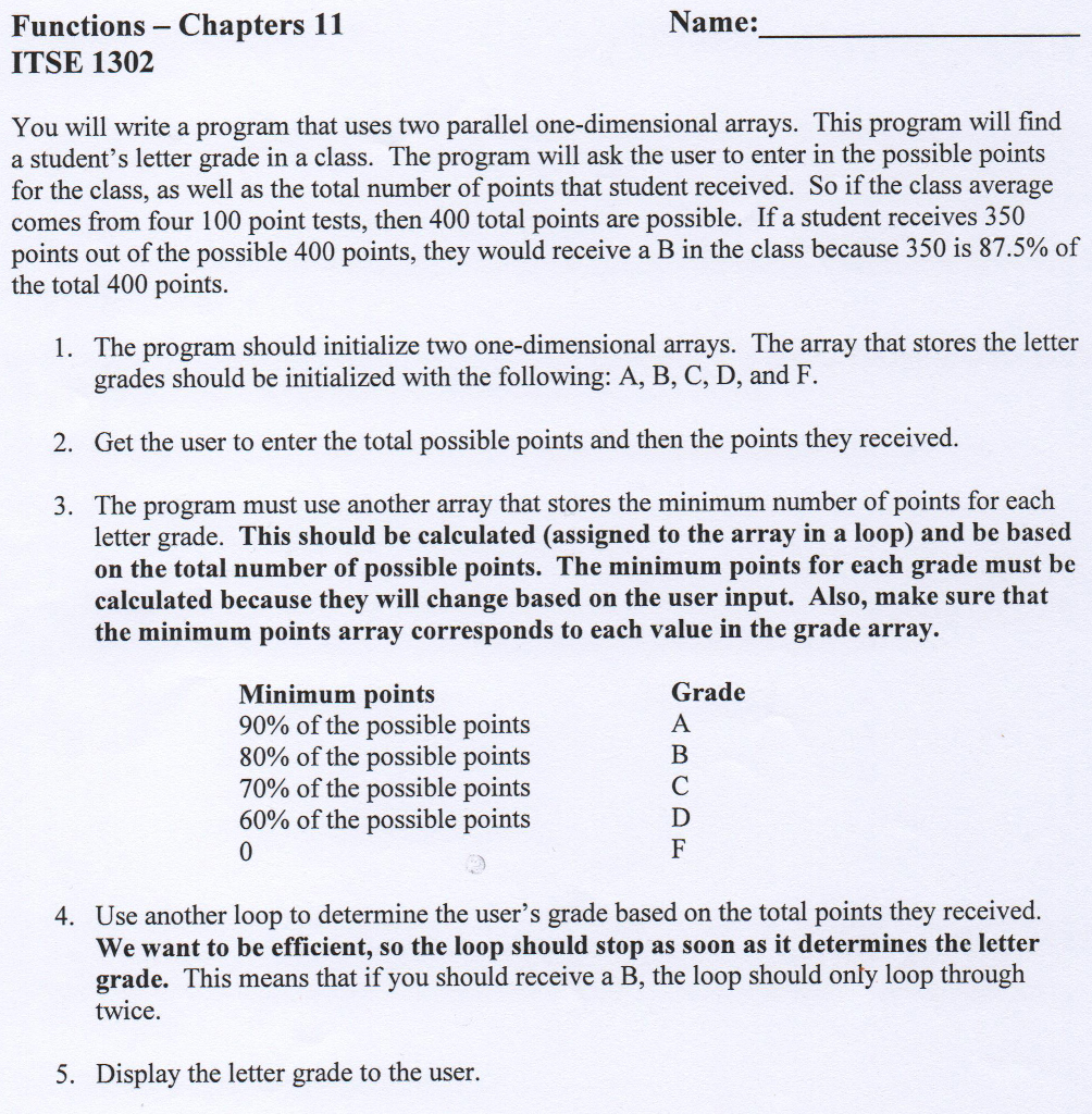 Solved Name: Functions - Chapters 11 ITSE 1302 You will | Chegg.com