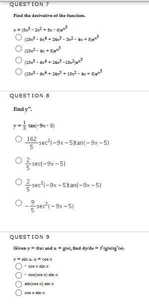 Solved Find the derivative of the function. y = (5x^3 - | Chegg.com
