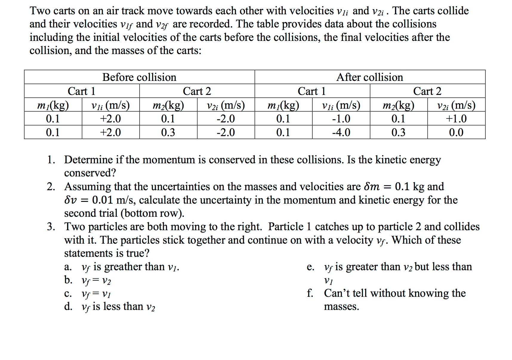 Solved Two carts on an air track move towards each other | Chegg.com