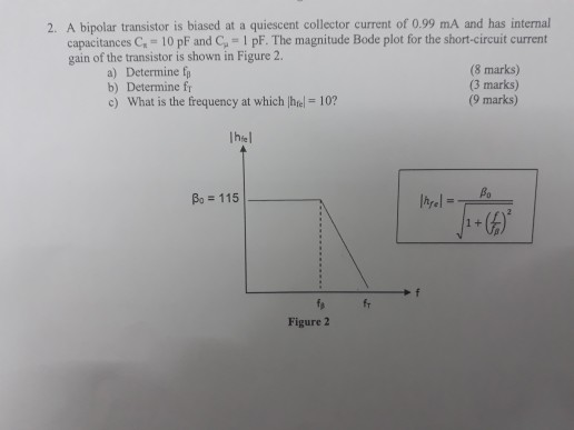 Solved 2. A bipolar transistor is biased at a quiescent | Chegg.com