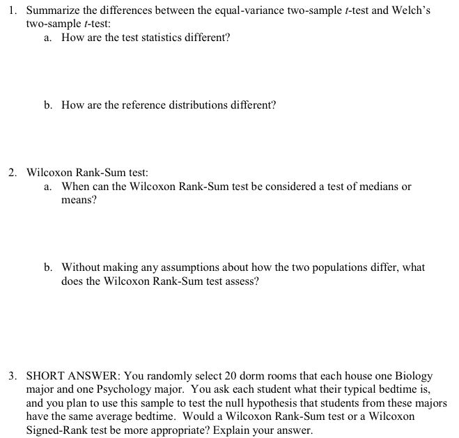 Solved Summarize the differences between the equal-variance | Chegg.com