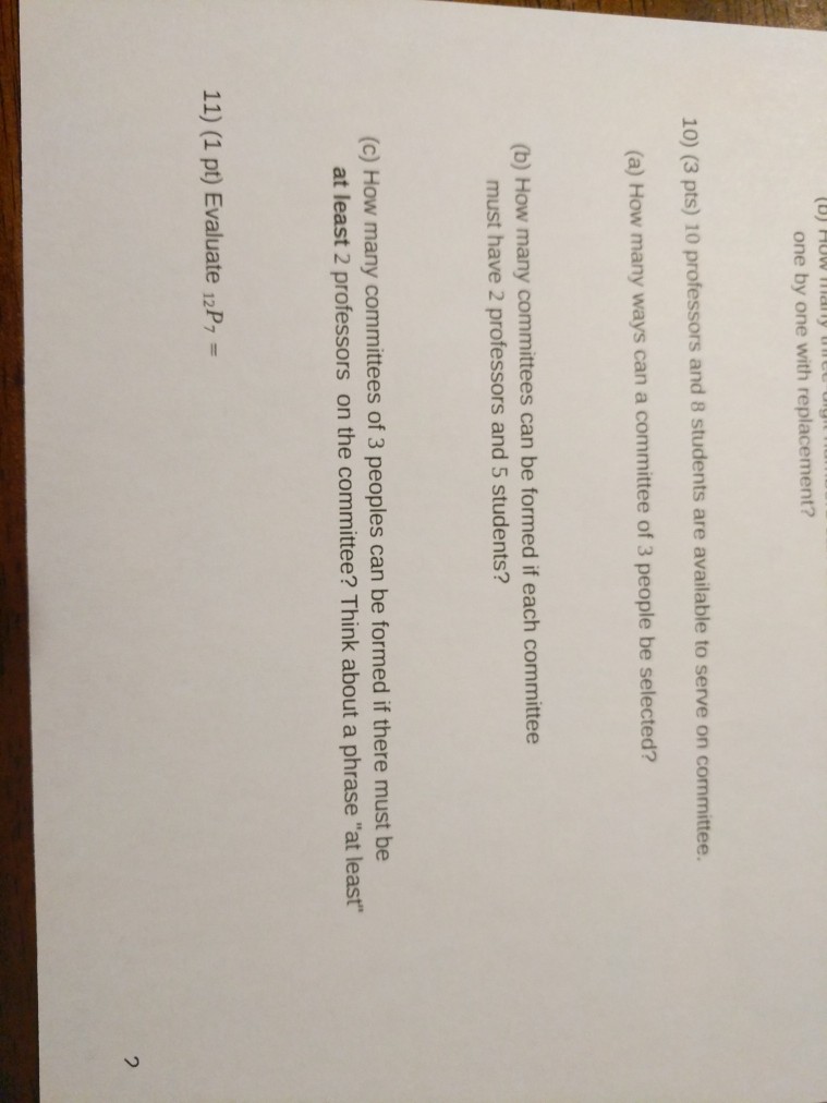 Solved one by one with replacement? 10) (3 pts) 10 | Chegg.com