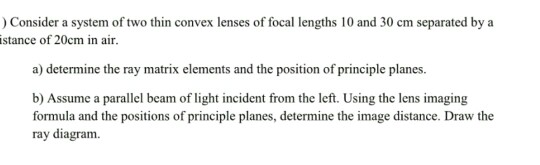 Solved Ray Matrix of two thin convex lenses. If anybody | Chegg.com