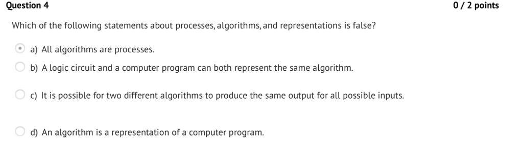 Solved Question 4 0/ 2 points Which of the following | Chegg.com
