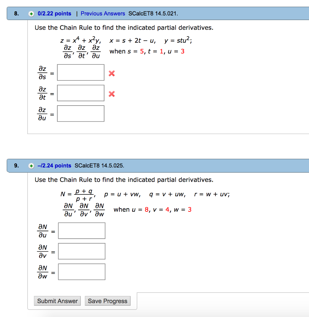 Solved 8. 0/2.22 points | Previous Answers SCalcET8 14.5.021 | Chegg.com