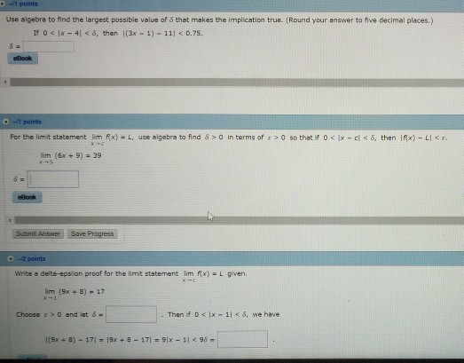 Solved . points Use algebra to find the largest possible | Chegg.com