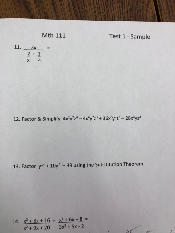 Solved Mth 111 Test 1 - Sample x 4 12. Factor & Simplify | Chegg.com