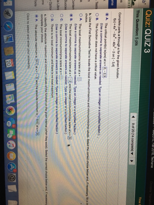 Solved Complete parts a through c for the given function. | Chegg.com