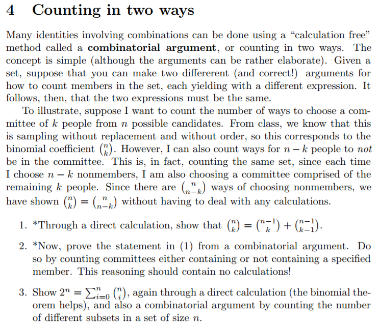 Solved Counting in two ways Many identities involving | Chegg.com