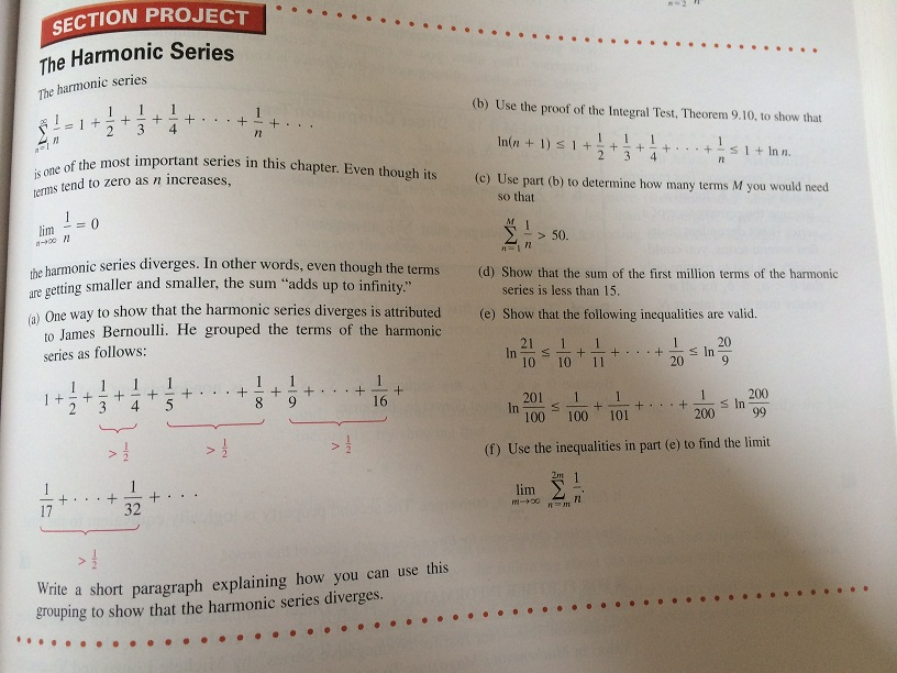 Solved SECTION PROJECT The Harmonic Series The harmonic | Chegg.com