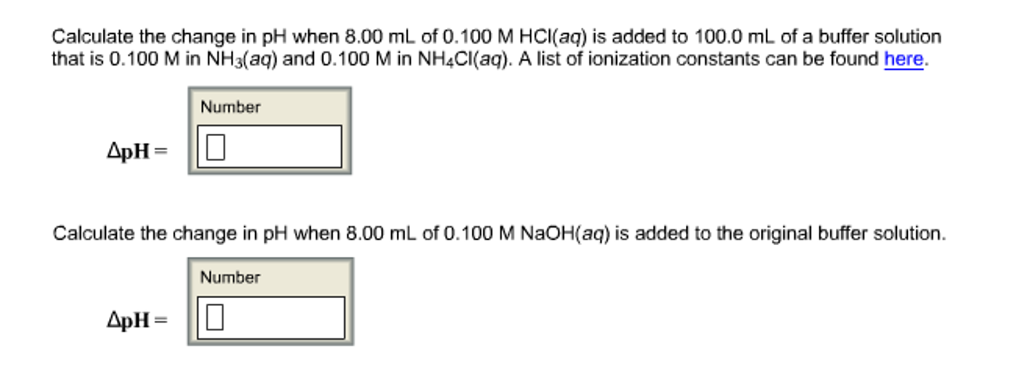 Solved Calculate the change in pH when 8.00 mL of 0.100 M | Chegg.com