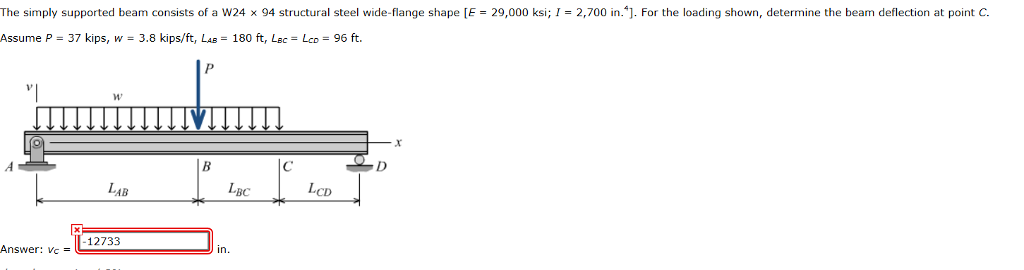 Solved The simply supported beam consists of a W24 x 94 | Chegg.com