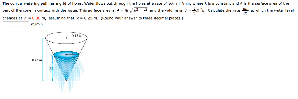 Solved The conical watering pail has a grid of holes. Water | Chegg.com