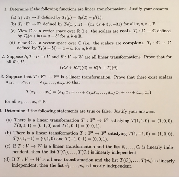 Solved 1 Determine If The Following Functions Are Linear 
