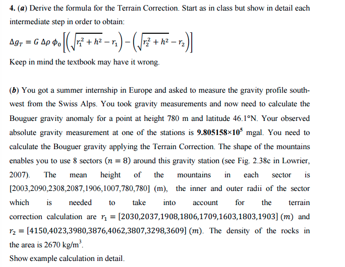 Derive the formula for the Terrain Correction. Start | Chegg.com