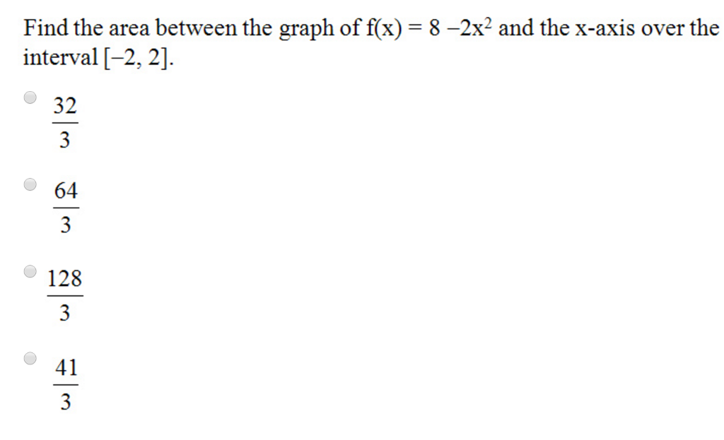 Solved Find the area between the graph of f(x) = 8 -2x^2 and | Chegg.com