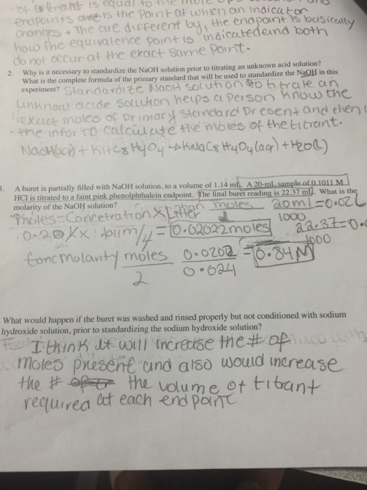 Solved Why is it necessary to standardize the NaOH | Chegg.com
