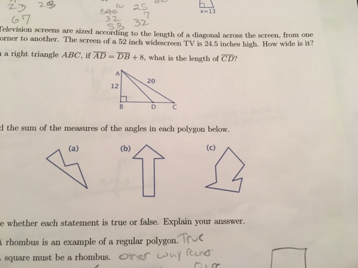 Solved Television screens are sized according to the length | Chegg.com