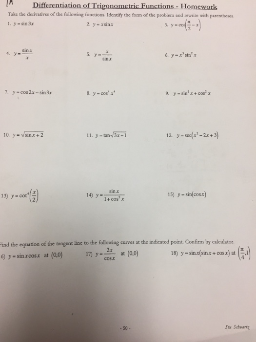 Solved Take the derivatives of the following functions. | Chegg.com