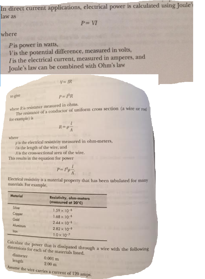 Solved In direct current applications, electrical power is | Chegg.com